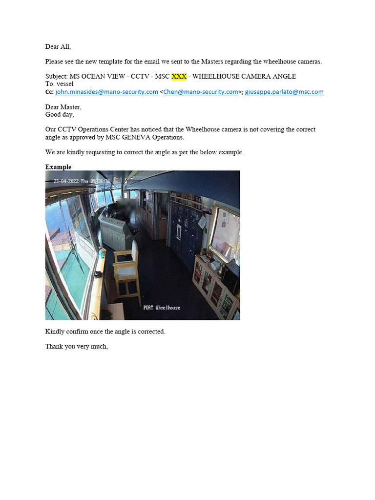 Template To The Master For The Wheelhouse Cameras | PDF | Technology ...