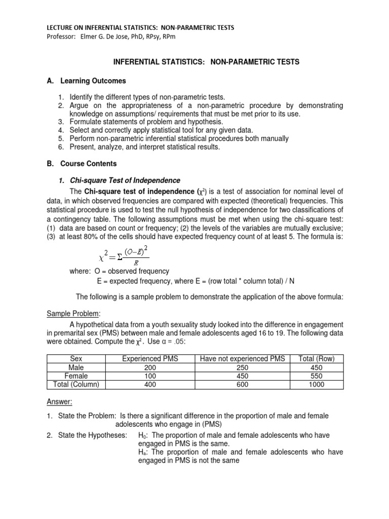 Lecture On Non Parametric Statistics Pdf Statistics Statistical Significance