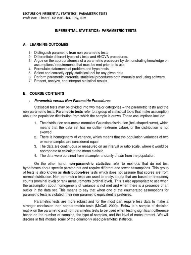 Lecture On Parametric Statistics | PDF | Analysis Of Variance | Statistics