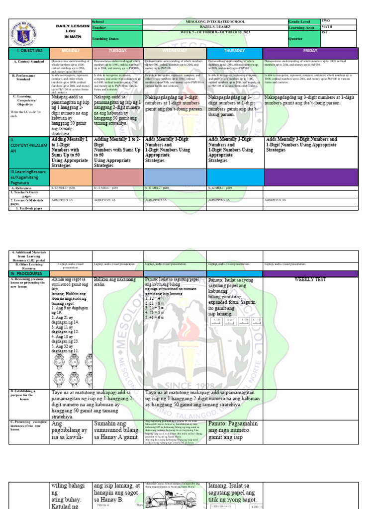 Week7 DLL Math | PDF | Recycling | Learning