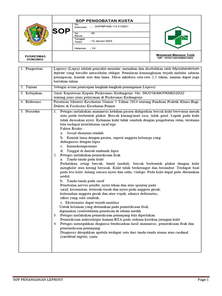 Sop Pelayanan Kusta 23 | PDF