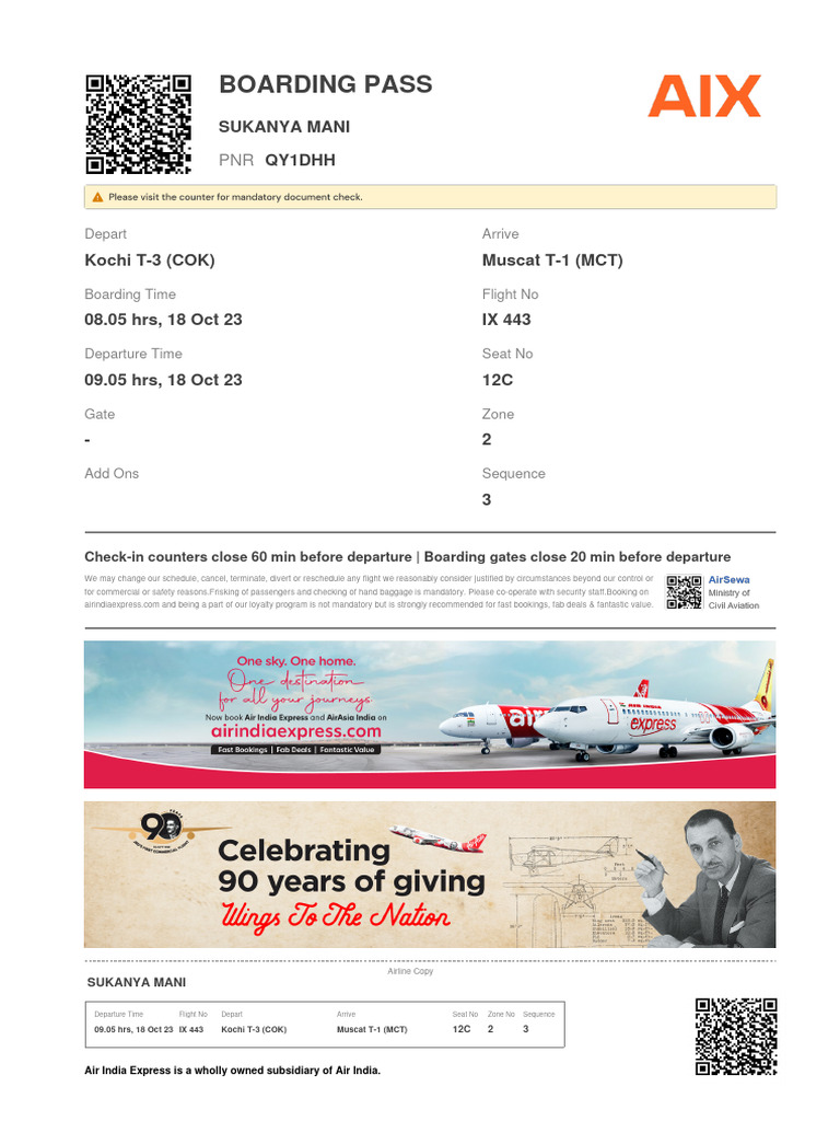 Boarding Pass: Sukanya Mani Qy1Dhh | PDF | Transport Companies | Civil ...