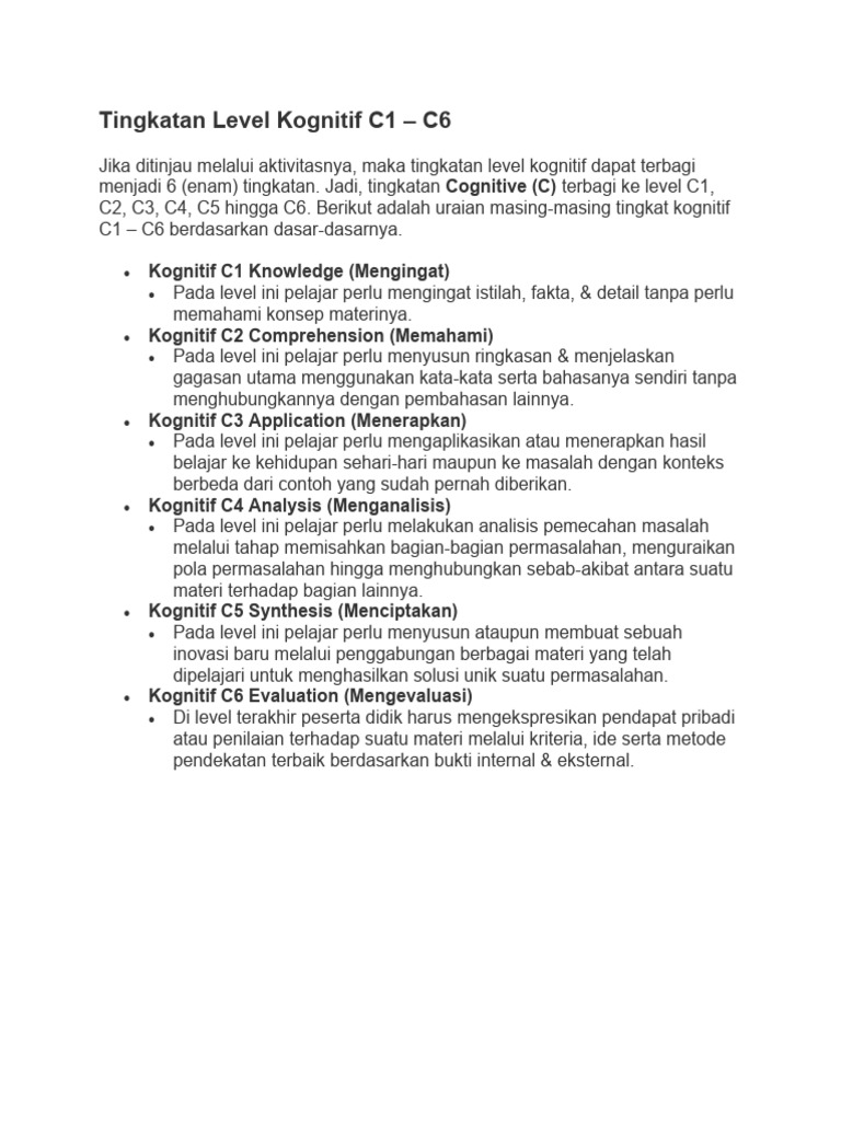 Tingkatan Level Kognitif C1 | PDF