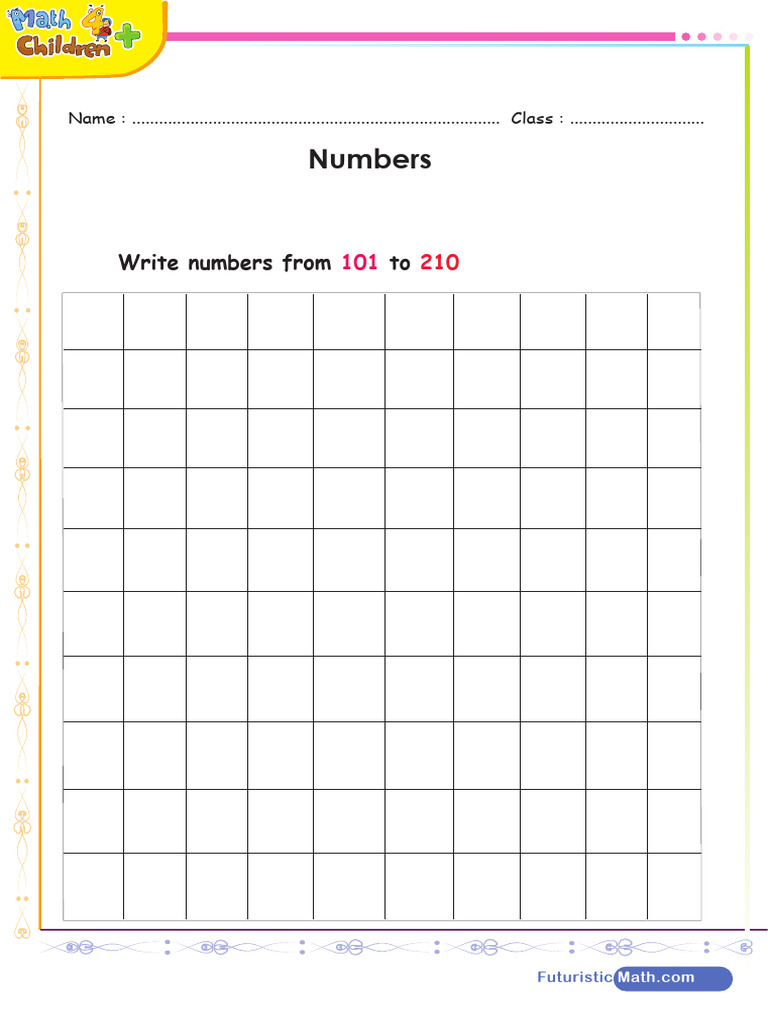 Numbers 101 200 Worksheet | PDF Numbers 101 200 Worksheet | PDF