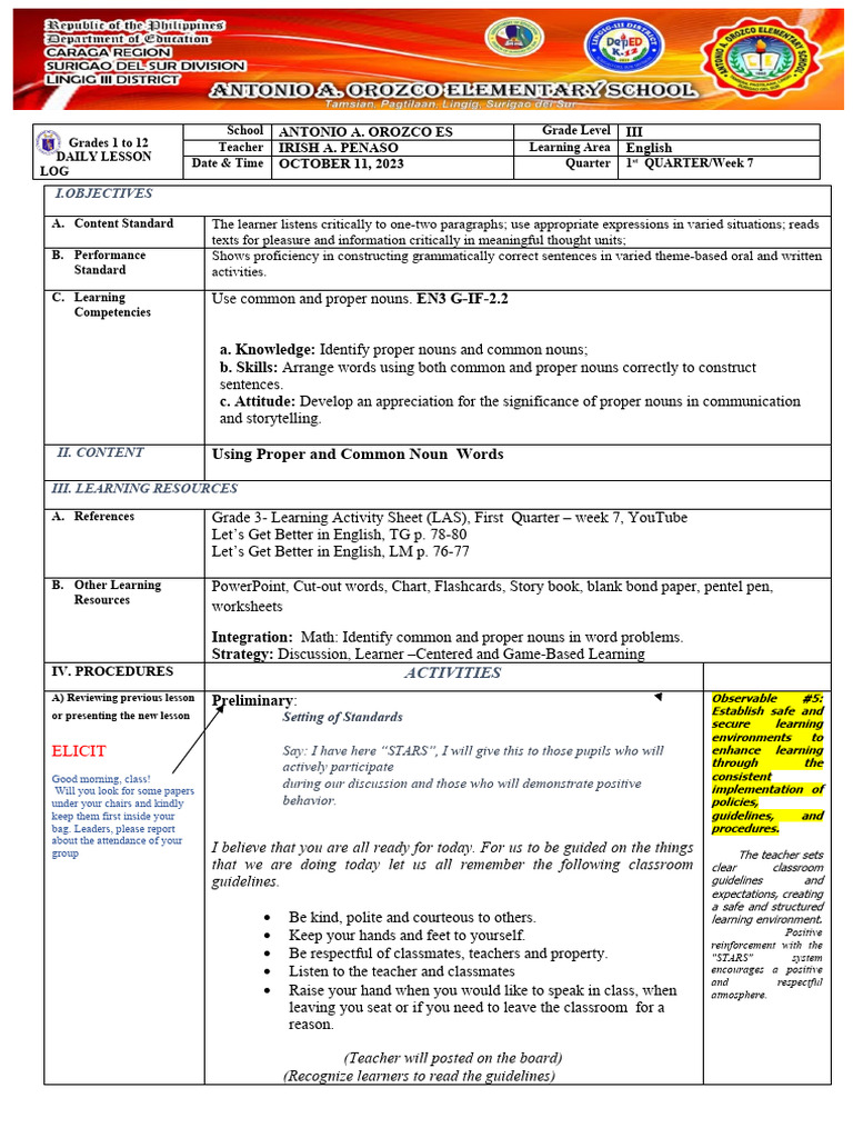 Common and Proper Nouns Lesson Plan | PDF | Mathematics | Learning