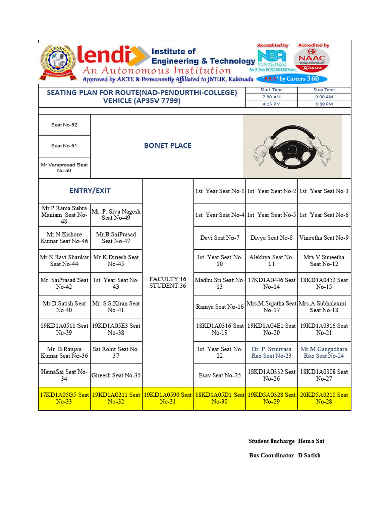 Bus Seat Plan | PDF