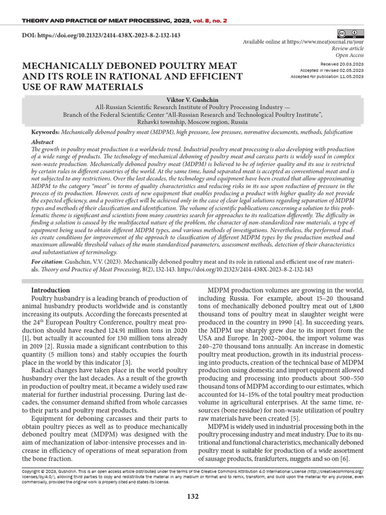 Mechanically Deboned Poultry Meat and Its Role in Rational and ...
