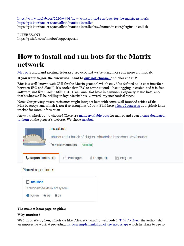 Install Maubot For Matrix | PDF | Zip (File Format) | Internet Relay Chat