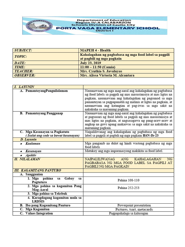 Cot Mapeh Health 4 | PDF