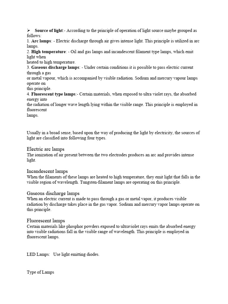 Type of Lamps | PDF