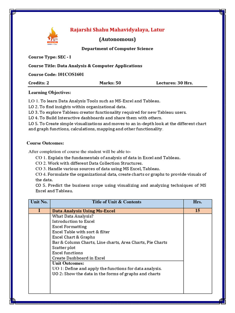 Data Analysis Computer Applications SEC 23 24 | PDF