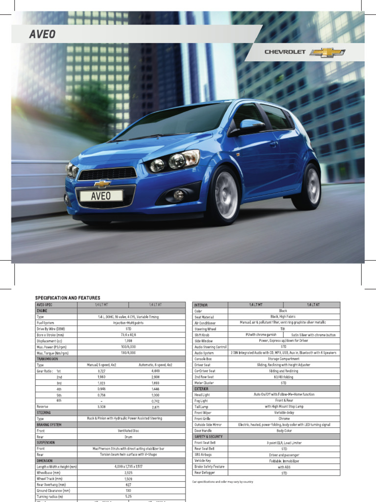 Buku Panduan Spesifikasi Aveo Sonic | PDF