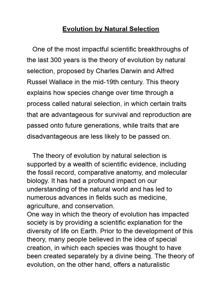 Impact of Evolution by Natural Selection | PDF