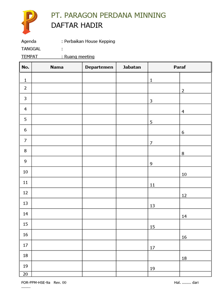 Absensi Meeting Koordinasi | PDF