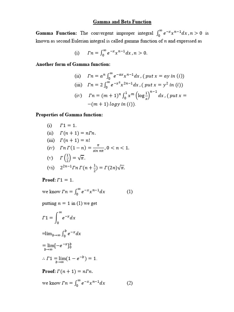 Gamma And Beta Function Pdf Combinatorics Calculus
