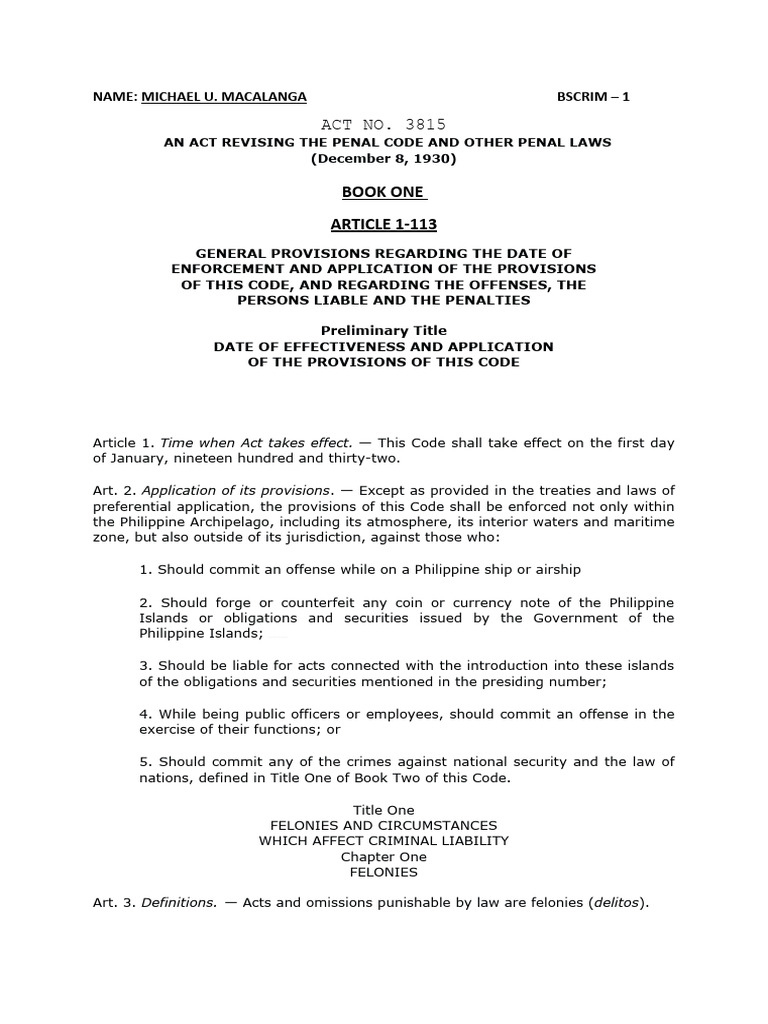 Macalanga's Penal Code Overview | PDF | Bail | Felony