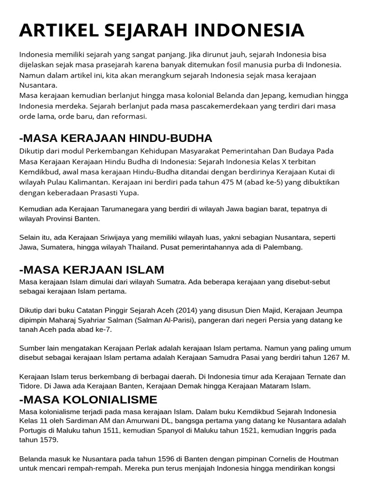 Sejarah Lengkap Indonesia dari Kerajaan hingga Reformasi | PDF | Sejarah