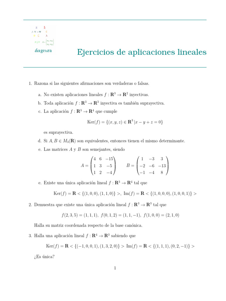 8 - Ejercicios Del Tema 4 - Algebra | PDF | Mapa lineal | Matriz (Matemáticas)