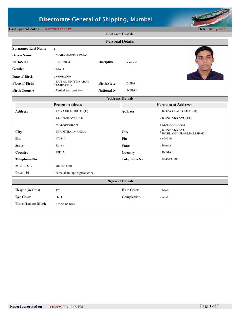 Seafarer Profile Personal Details::: Mohammed Akmal | PDF | Ships ...