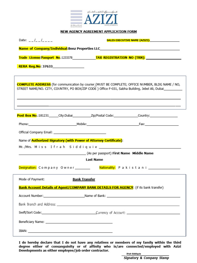 Application Form Template Azizi Pdf Finance Money Management