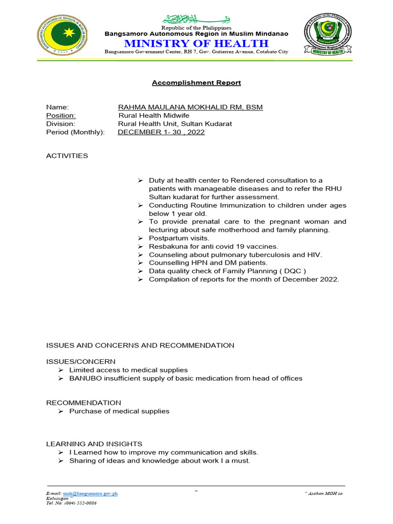 ACCOMPLISHMENT-LETTER FOR THE MONTH OF December 2022 | PDF