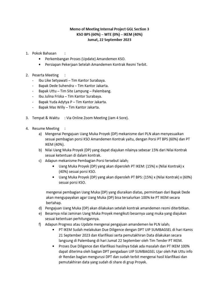 Draft Memo Meeting | PDF | Komputer | Teknologi & Rekayasa