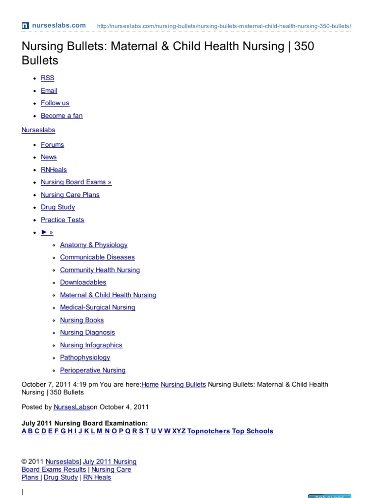 Nursing Bullets Maternal Amp Child Health Nursing 350 Bullets | PDF