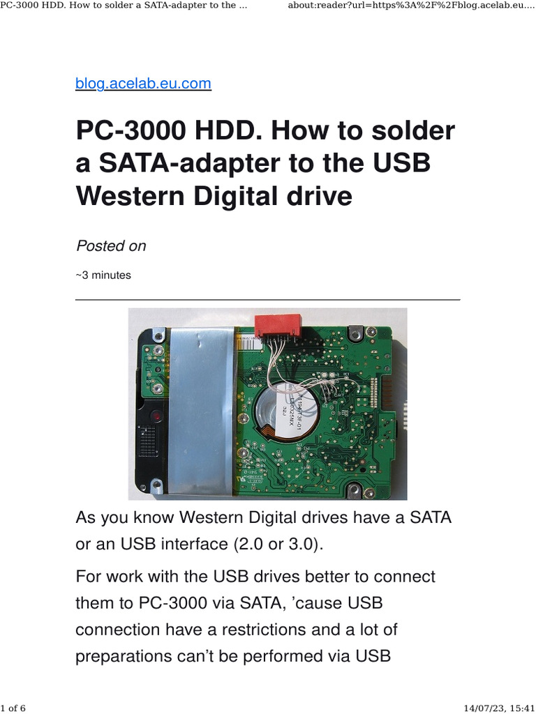 PC-3000 HDD. How To Solder A SATA-Adapter To The USB Western Digital ...