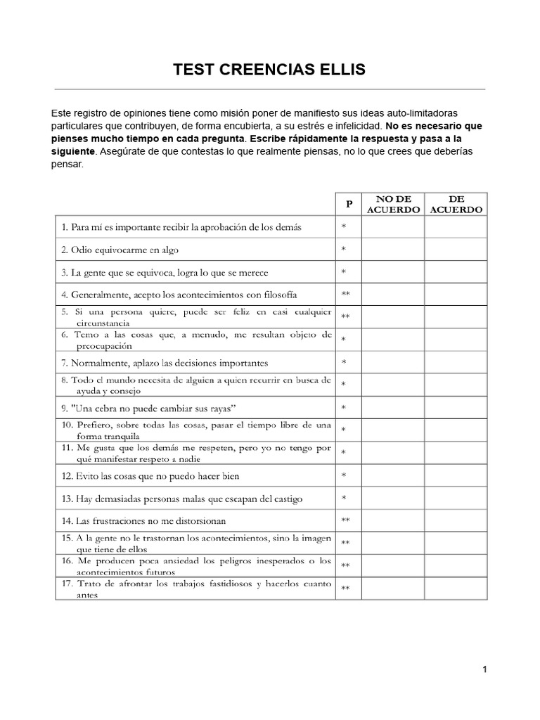 Test de Creencias de Ellis | PDF