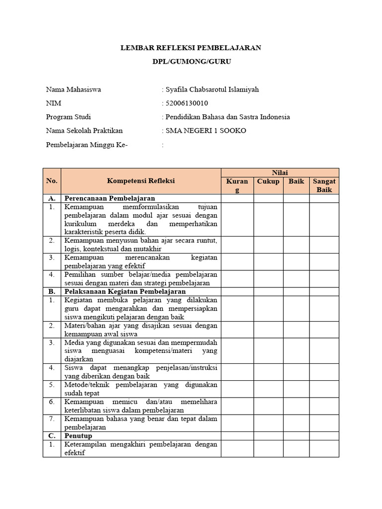 9. Lembar Refleksi Gumong & Dpl | PDF