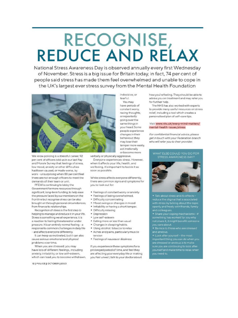 Stress Awareness Month November 2023 - PFEW Article | PDF