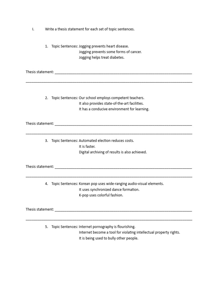 Thesis Statement Activity | PDF