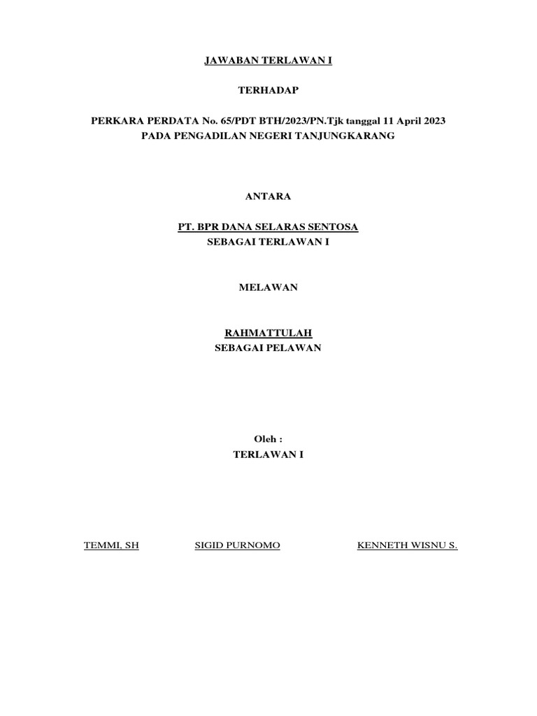 Jawaban Terlawan I | PDF