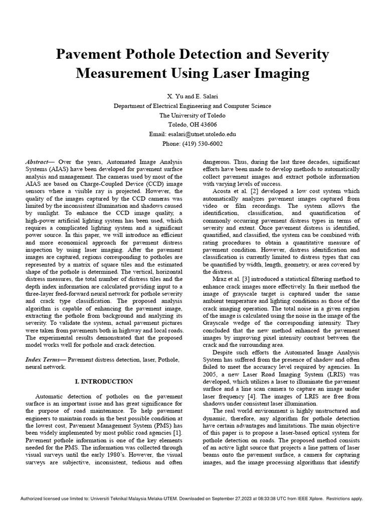 Pavement Pothole Detection and Severity Measurement Using Laser Imaging ... Pavement Pothole Detection and Severity Measurement Using Laser Imaging ...