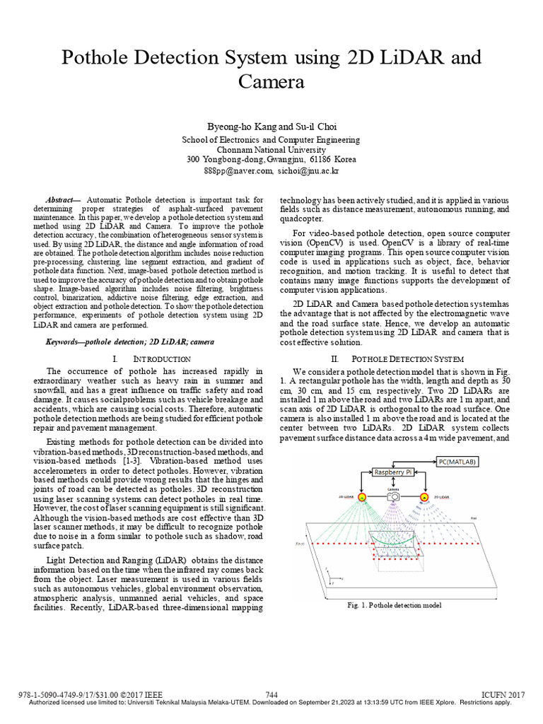 Pothole Detection System Using 2d Lidar And Camera Pdf Lidar Computer Vision