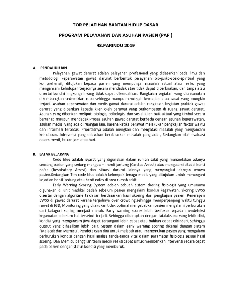 Tor Pelatihan Code Blue Dan Ews | PDF