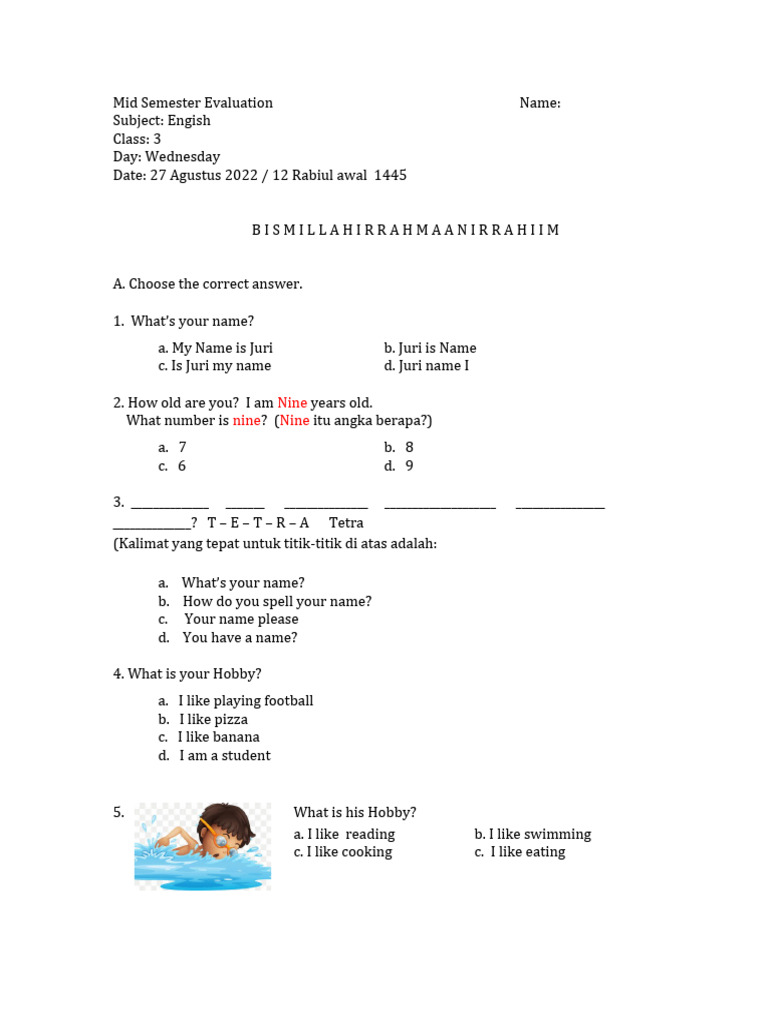Mid Semester Evaluation - Grade 3 | Download Free PDF | Color | Artistic Techniques