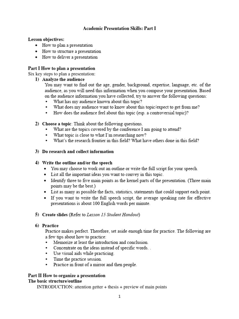 Academic Presentation Skills I Student Handout PDF Migraine