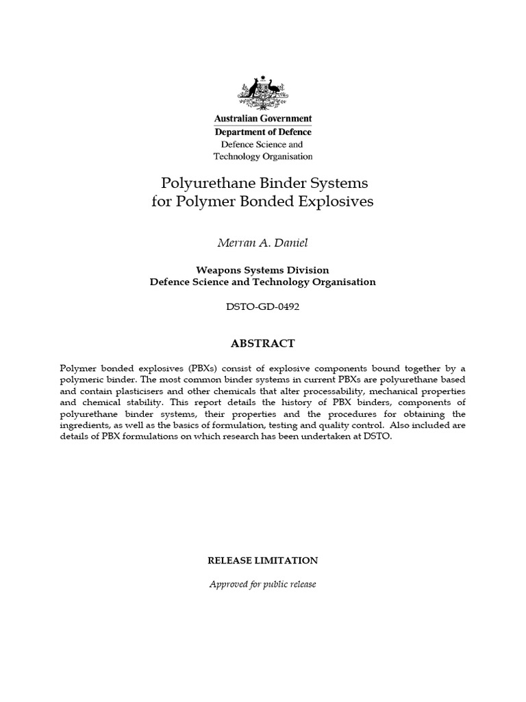 Polyurethane Binder Systems For Polymer Bonded Explosives | PDF ...