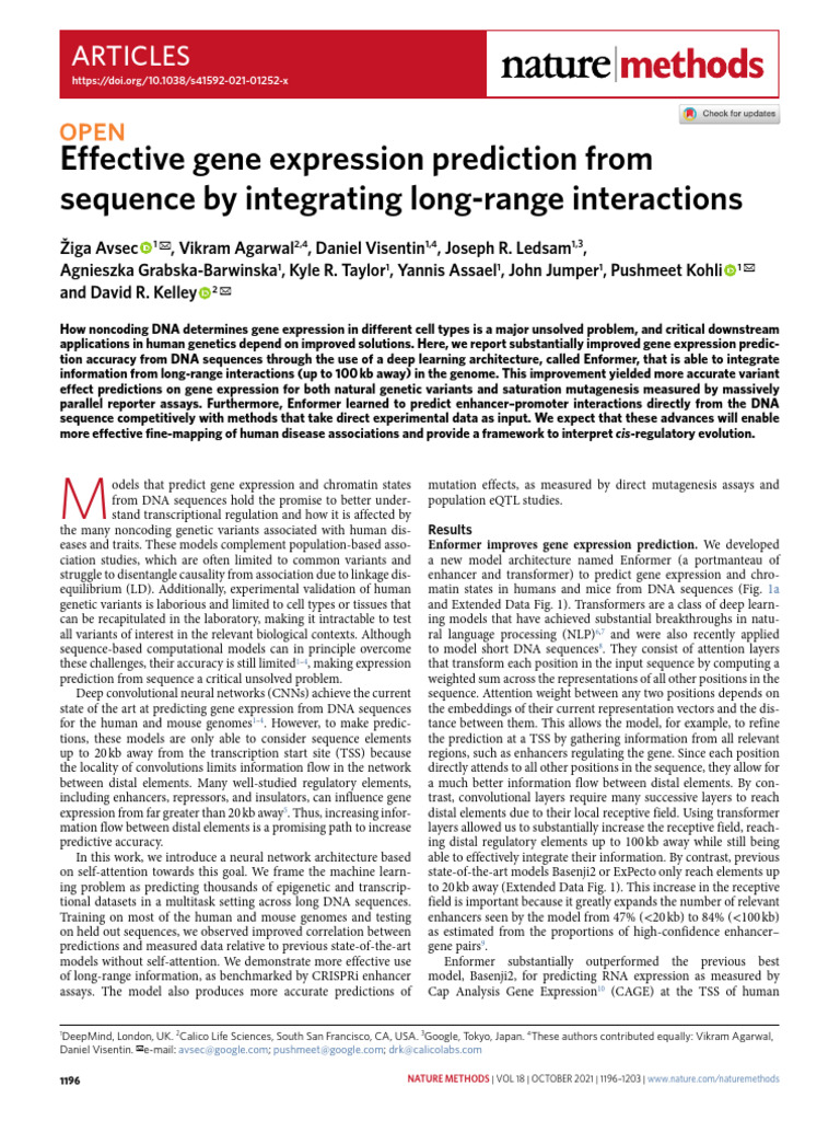 Effective Gene Expression Prediction From Sequence by Integrating Long-Range Interactions | PDF