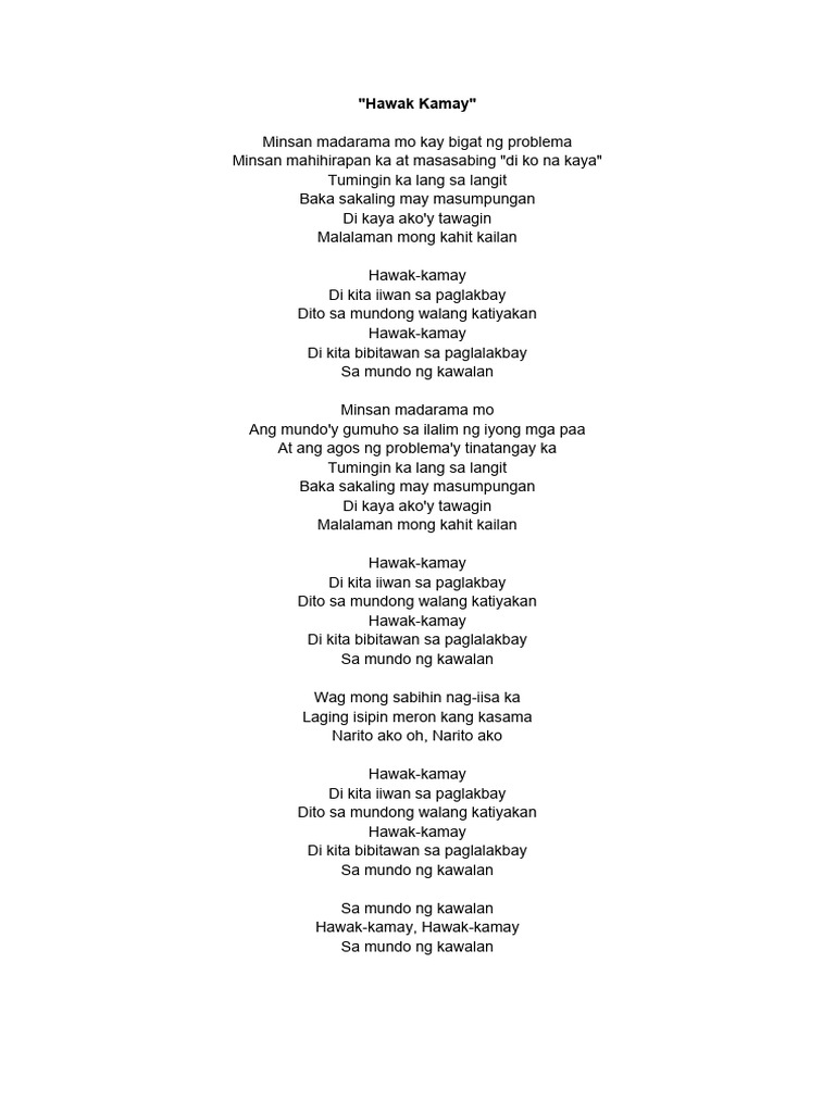 Hawak Kamay Lyrics | PDF