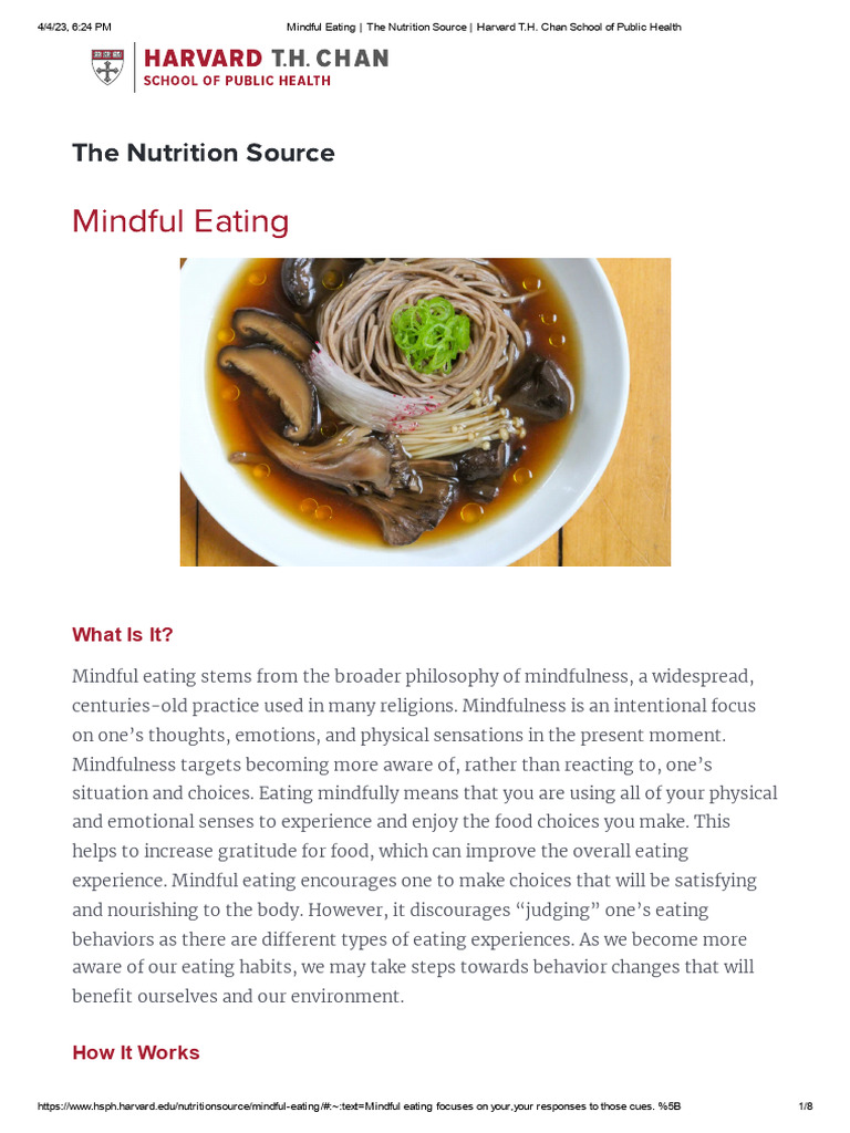 Mindful Eating - The Nutrition Source - Harvard T.H. Chan School of Public Health | PDF ...