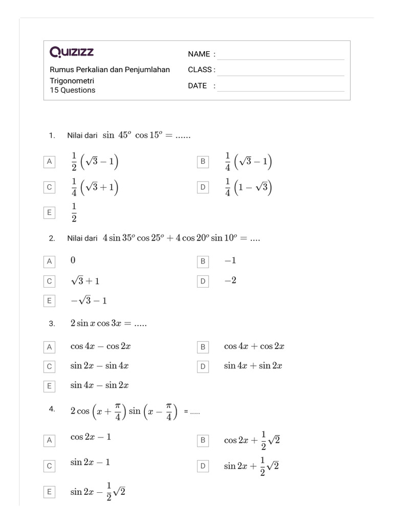 Rumus Perkalian Dan Penjumlahan Trigonometri | PDF