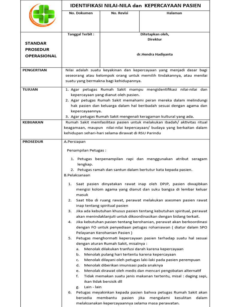 STD 4) SPO IDENTIFIKASI NILAI DAN KEPERCAYAAN PASIEN | PDF