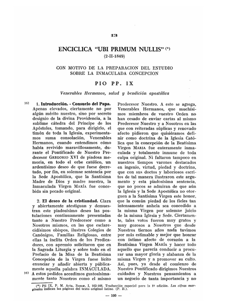 13 - Ubi Primum Nullis - Pio IX | PDF | María, madre de Jesús | Iglesia Católica