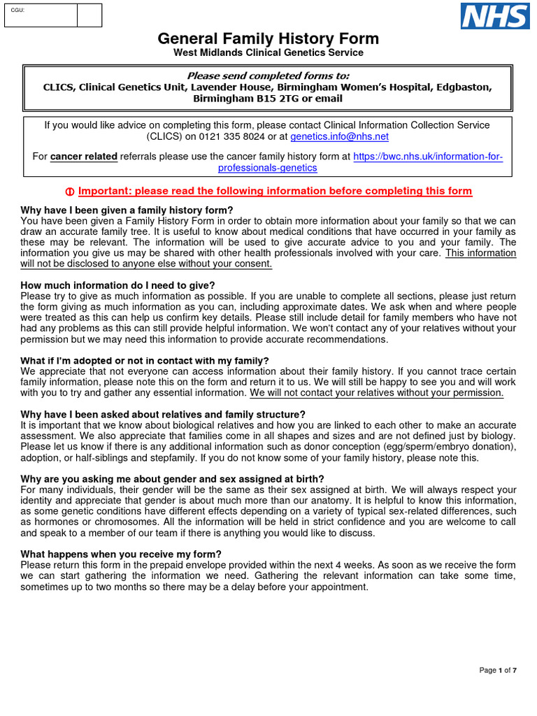 General Family History Form - New V1 1 | PDF