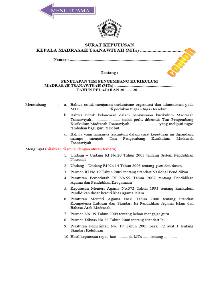 Contoh SK Team Pengembang Kurikulum | PDF