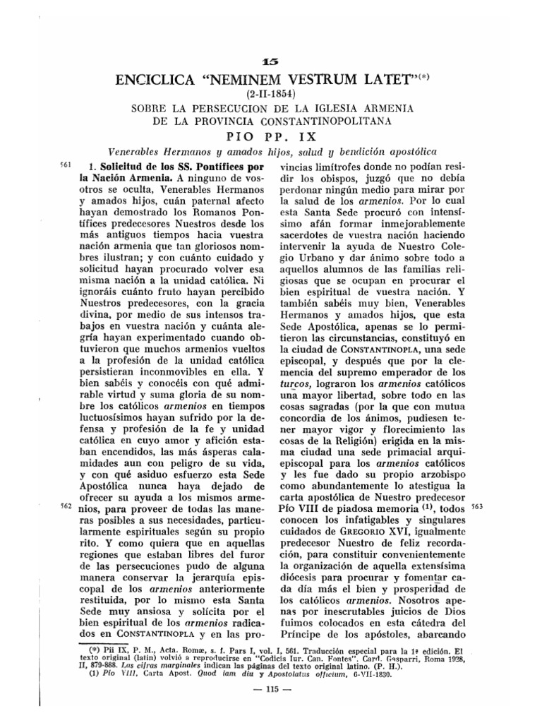 15 - Neminem Vestrum Latet - Pio IX | PDF | Iglesia Católica | obispo