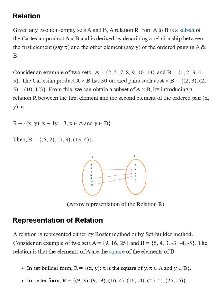 Relations - Introduction, Representation, Terminologies | PDF