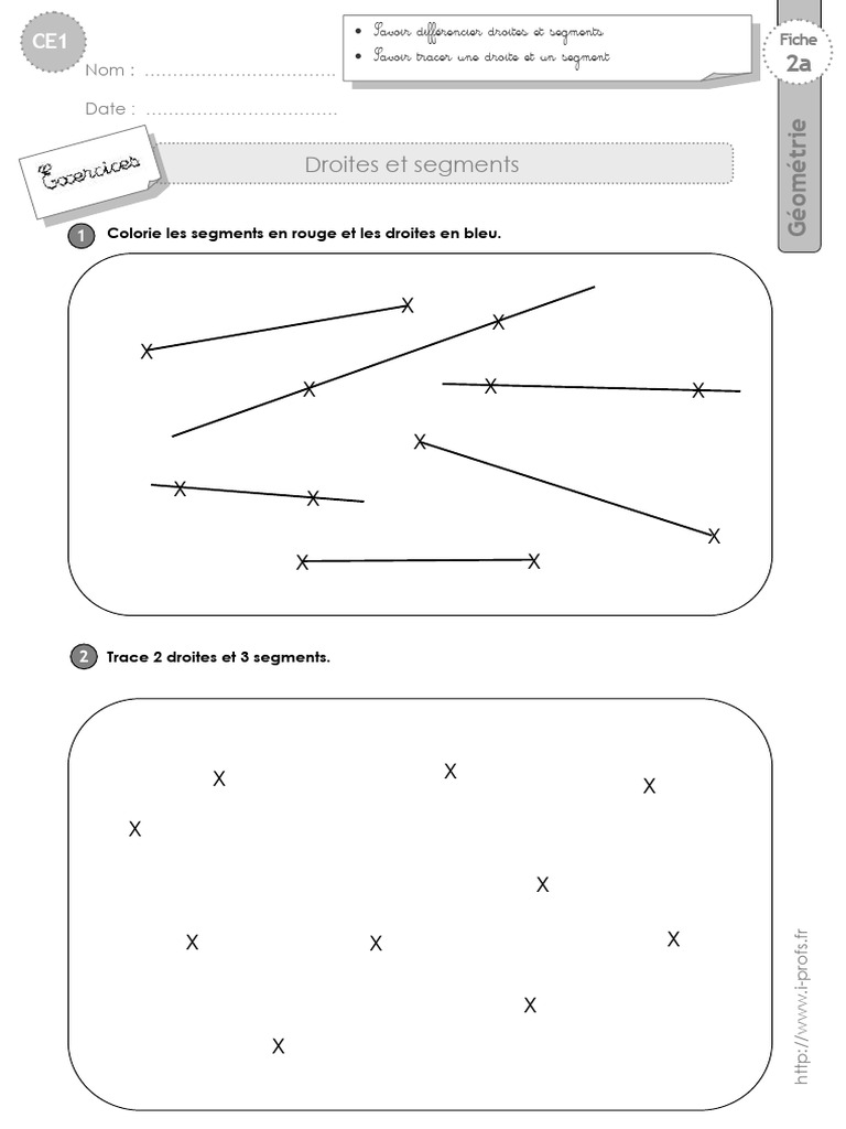 Exercices sur Droites et Segments CE1 | PDF | Géométrie euclidienne ...